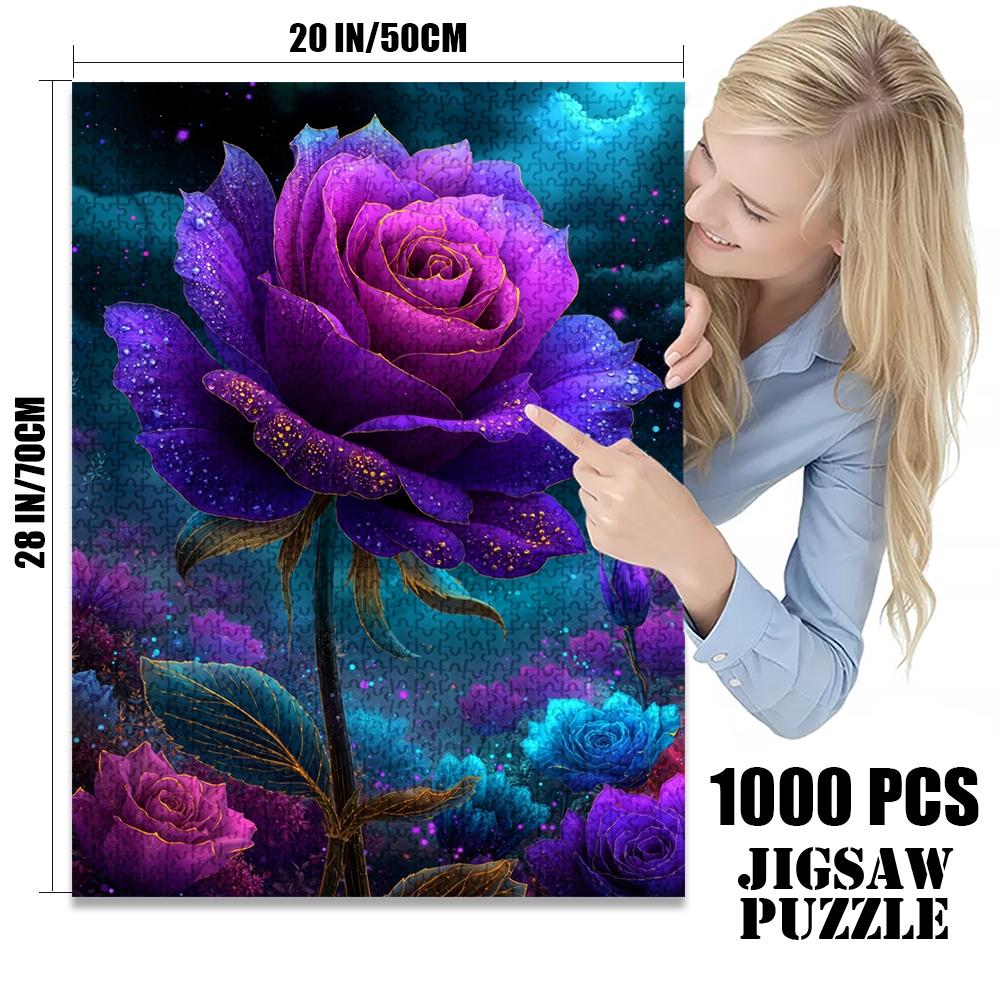1pc 1000 piece adult puzzle 70x50cm Enchanted Purple Rose with Sparkles ...