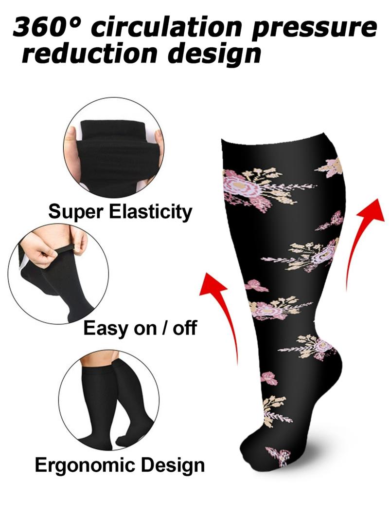 Unisex Plus Size Compression Socks 4-Pack, 20-30 Mmhg Knee-High, Ideal ...