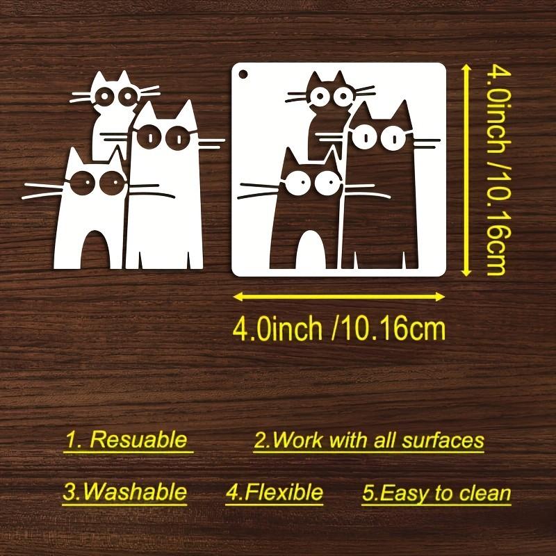 4-Pack Cartoon Style Fun Crazy Cat Art Templates, Reusable 4x4 Inch ...