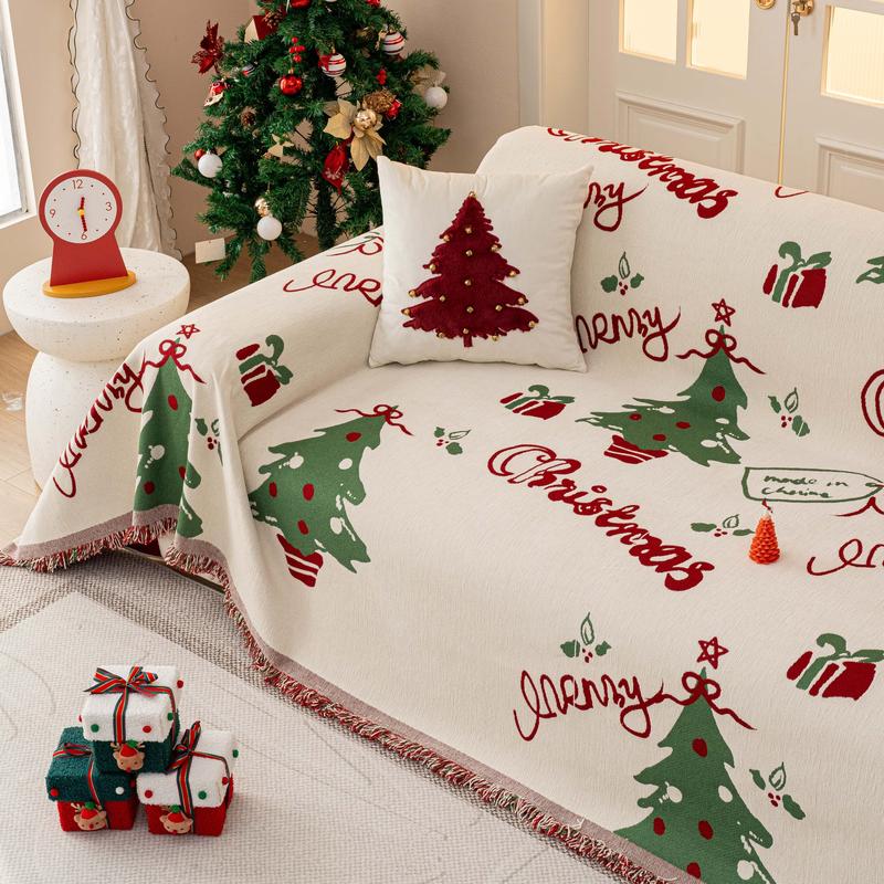 1 Pc Christmas Tree Sofa cover, Woven Couch Cover with Tassel Fringe ...