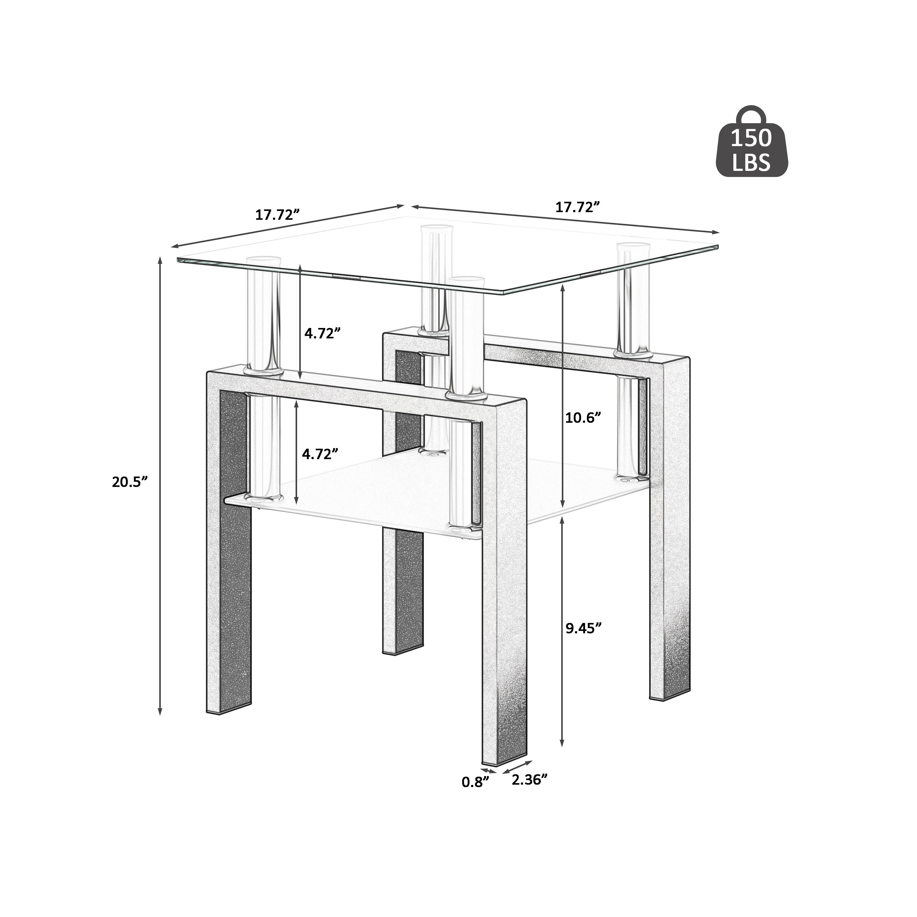 Glass Side Table, End Table Set of 2, 2-Tier Nightstands for Tight ...