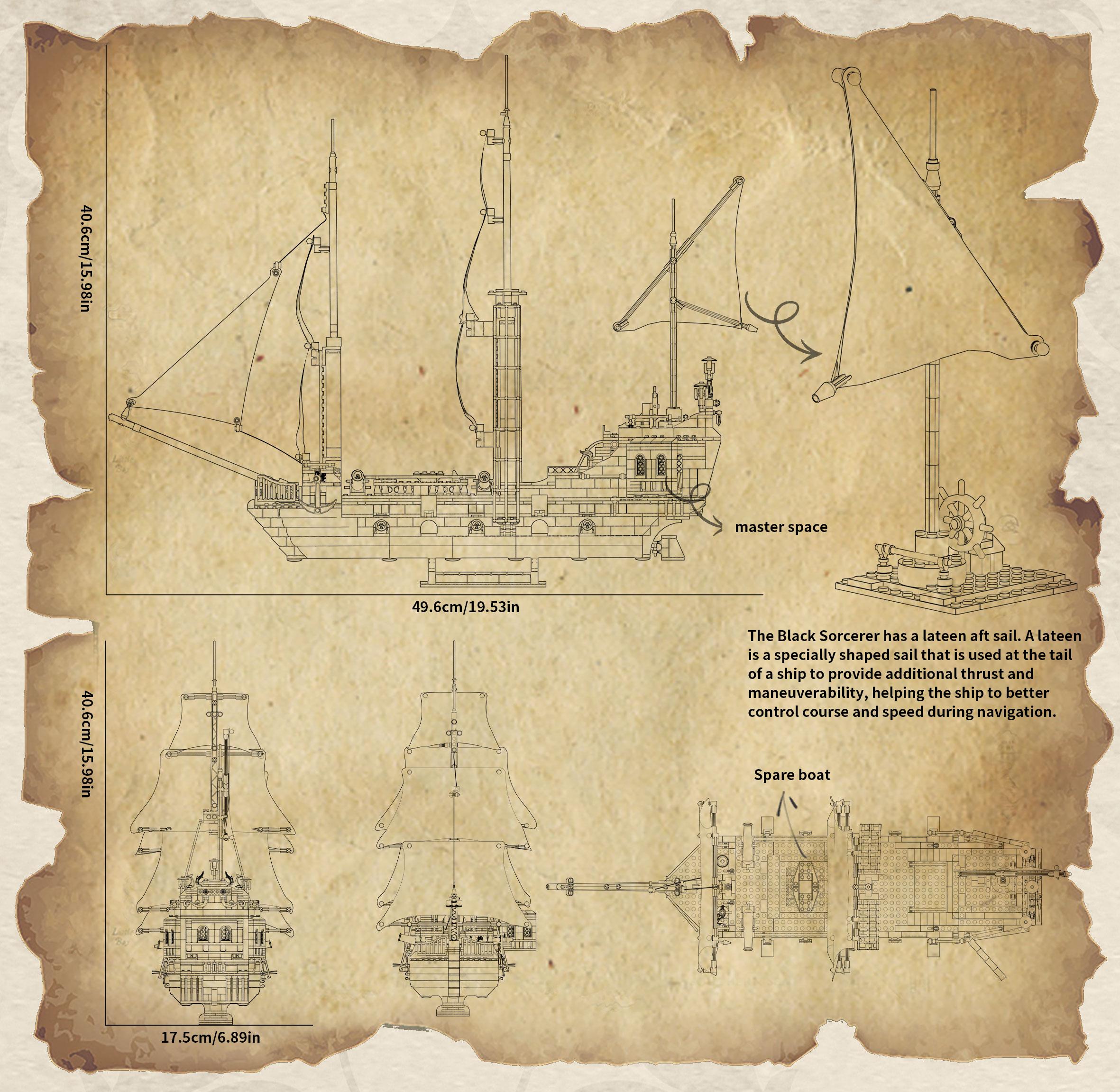 1424PCS Black Pirate Ship Skeleton Ghost Ship Model Boat Kit Building ...