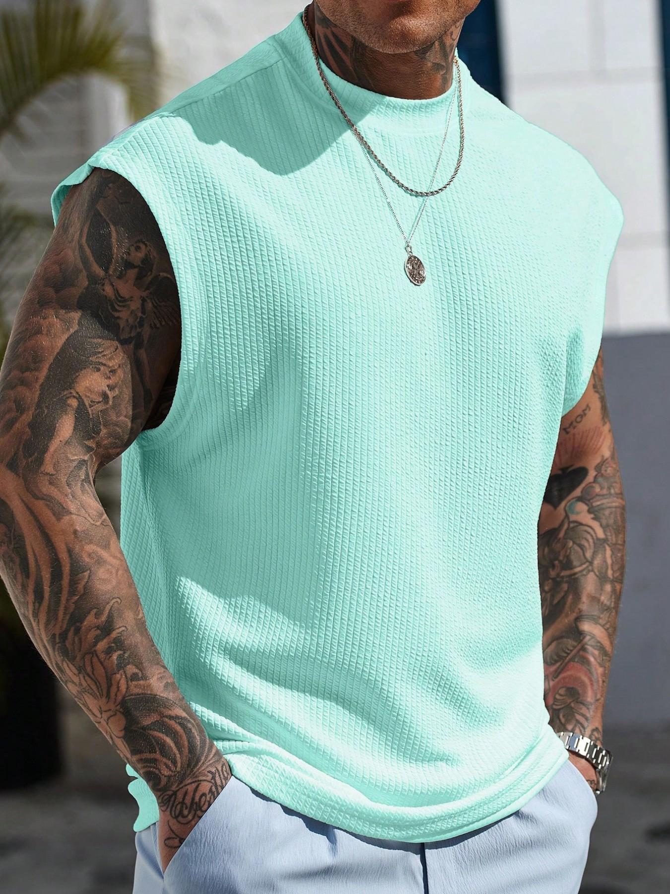 Men's Soft Waffle Knit Vest Top, Sleeveless Mock Neck Design, Sporty ...