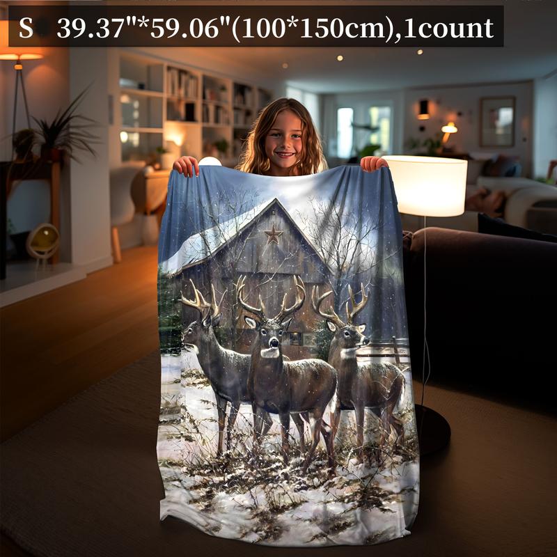 Deer Pattern Soft Blanket, 1 Count Animal Pattern Casual Throw Blanket ...