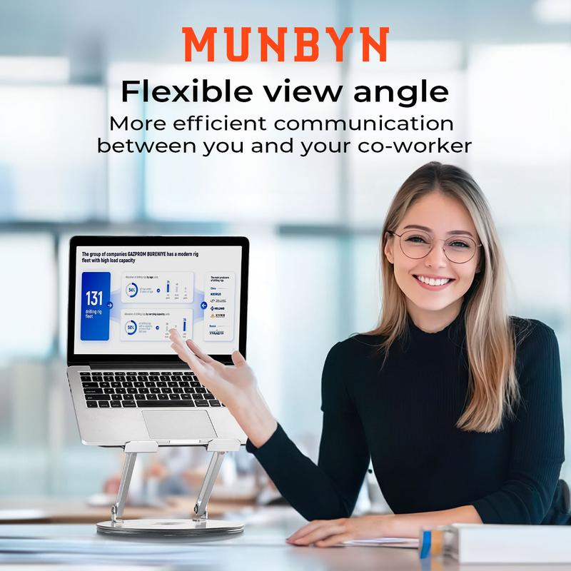 【MUNBYN 360° Rotating Laptop Stand】Adjustable Foldable Aluminum Laptop Stand, 2-in-1 ...
