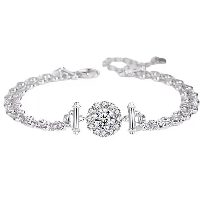 [#285] Classic Synthetic Moissanite Halo Bracelet, 1ct Round Cut, 925 ...