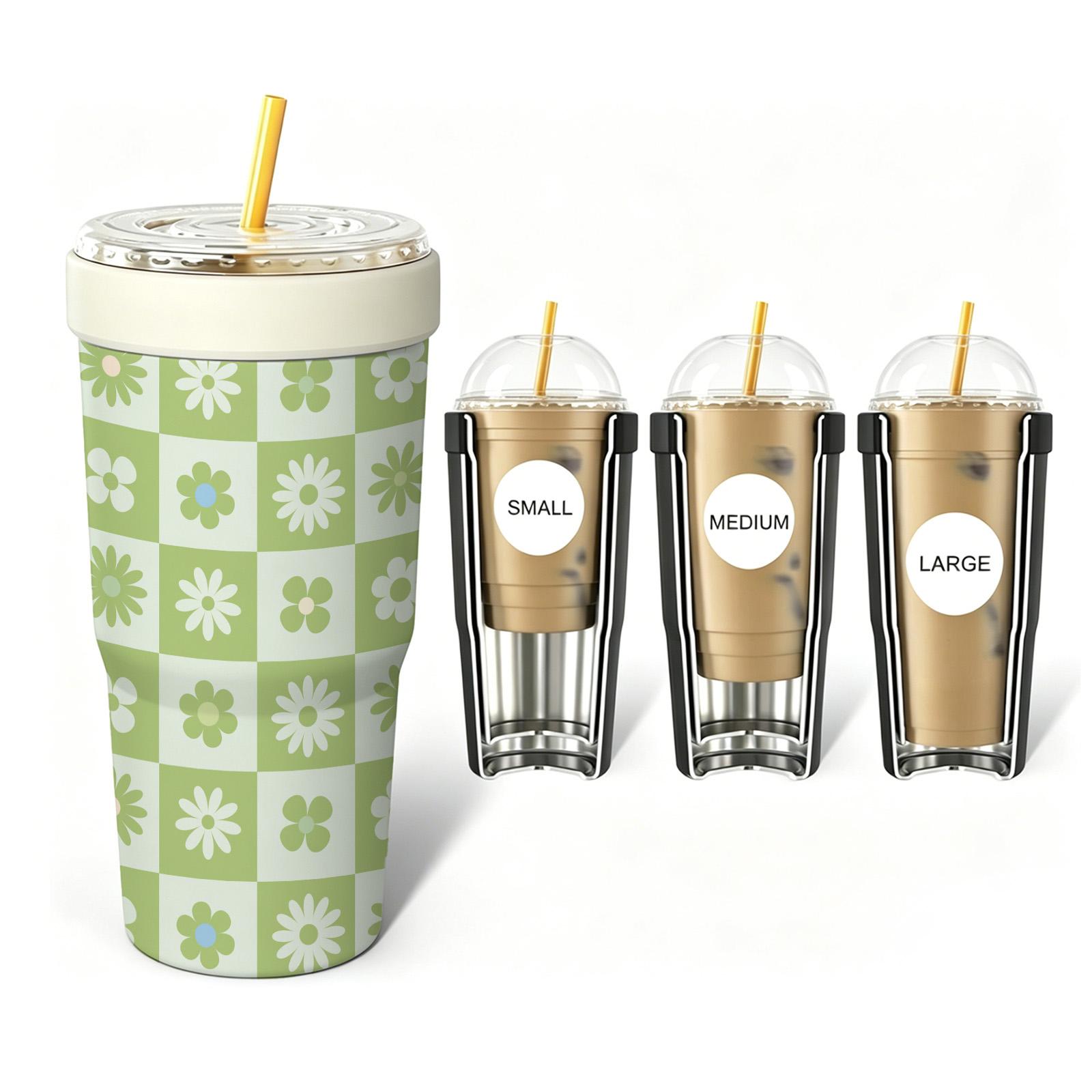 Summer Daisy Insulated Tumbler: 32oz Stainless Steel Iced Coffee Cup ...
