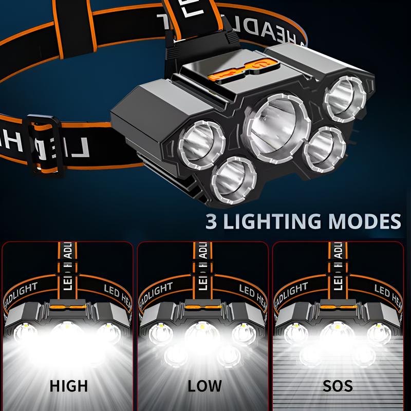 2 Pack 5-LED Bright Headlamp,Led Head Lamp with 3 Modes, Rechargeable ...
