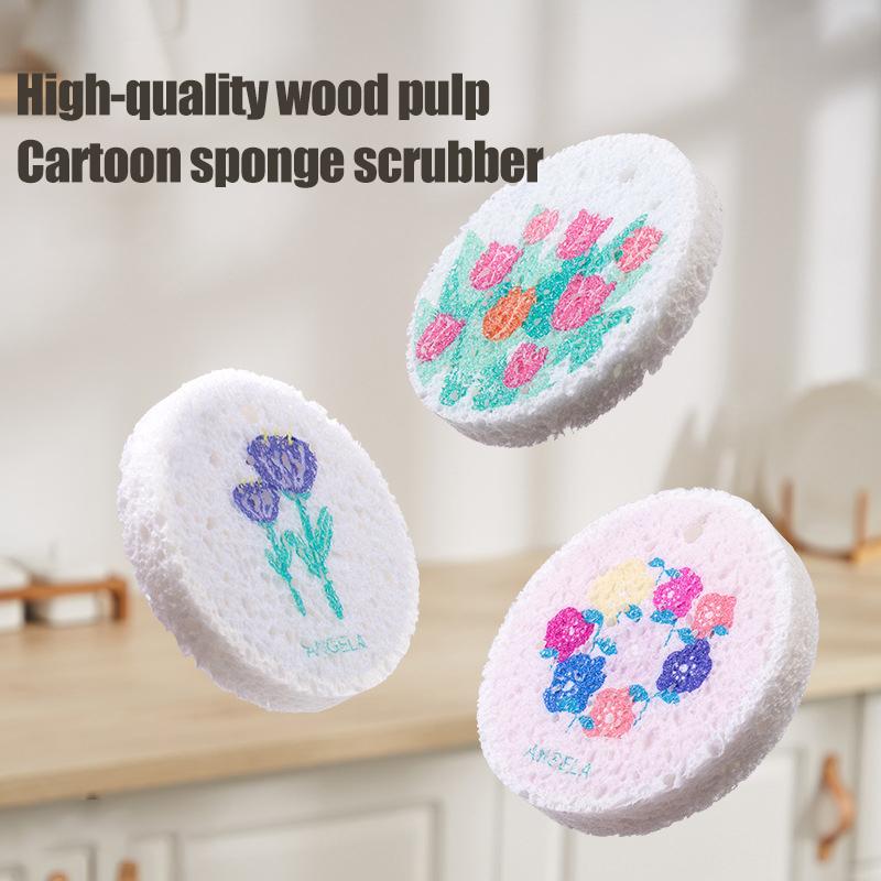 3/6/10Piece Round Compressed Wood Pulp Dishwashing Sponge, Kitchen ...