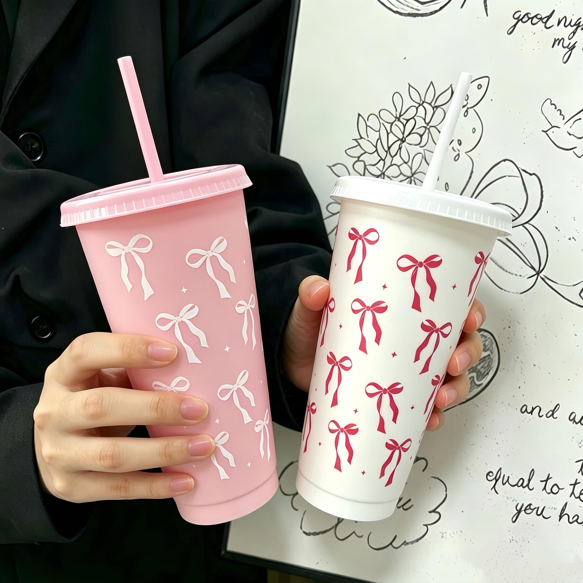 700ML/24oz Butterfly Print Reusable Water Cup, Frosted Cold Drink Cup ...