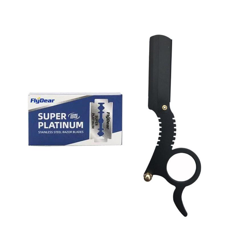 Straight Blade Razor + 10 Blades, Ideal for Haircutting, Brow Shaping ...