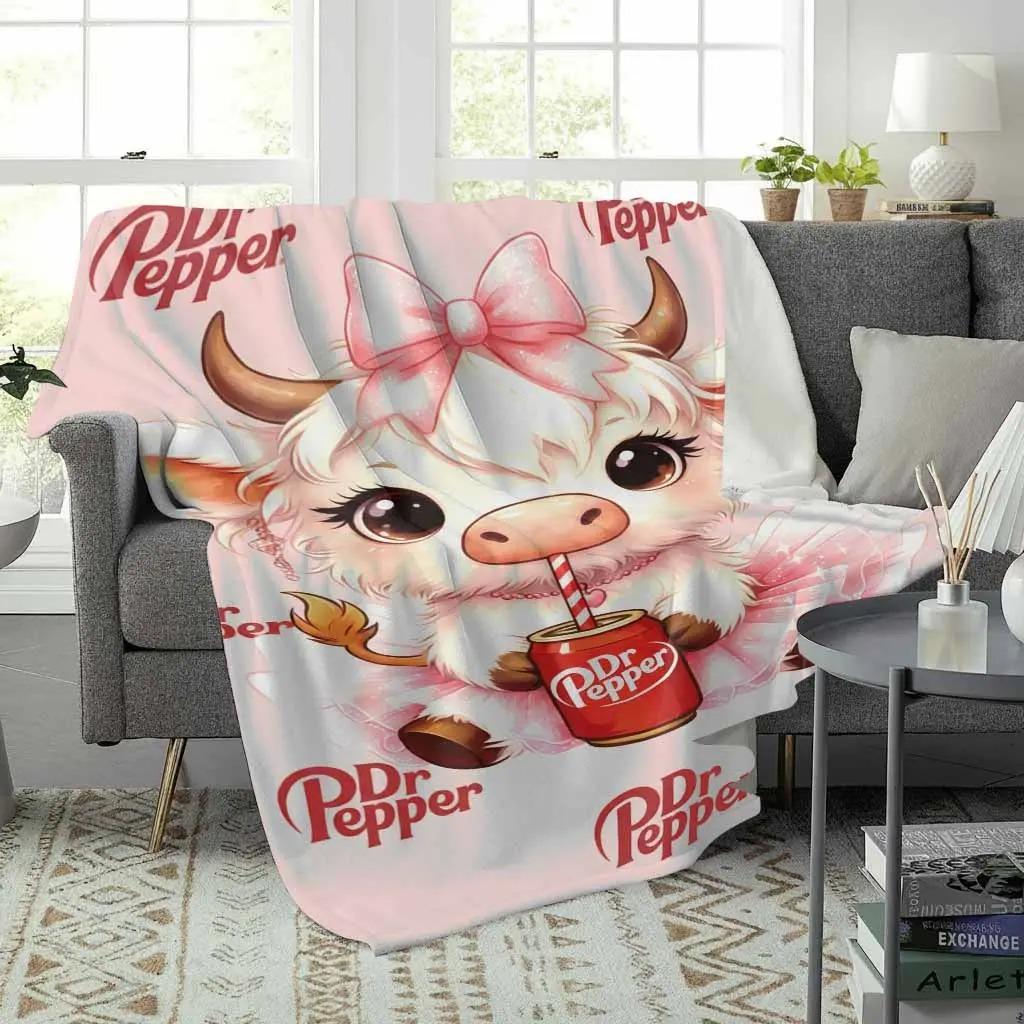 Cute Highland Cow Dr Pepper Pink Flannel Blanket, Big Bow Soda Can ...