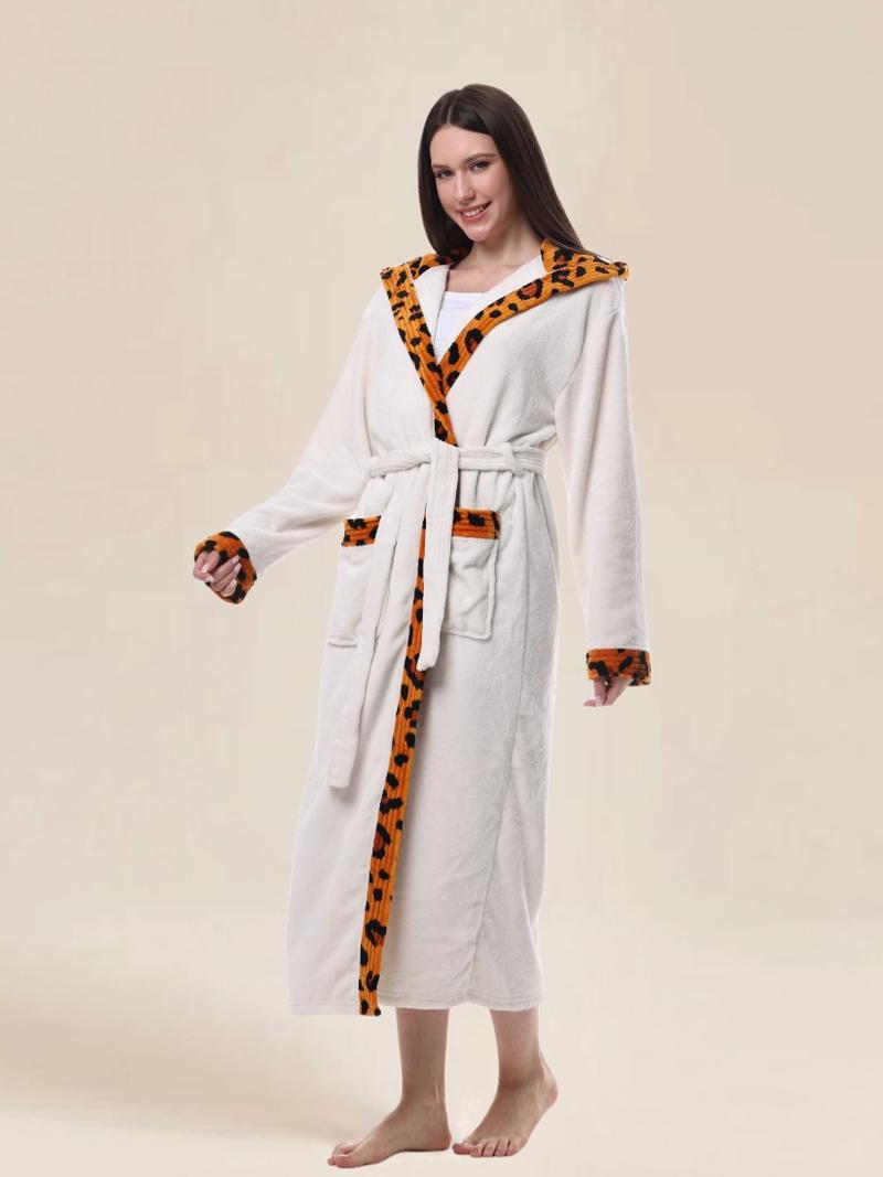 Tiger Striped Hooded Robe Set, Elegant Loose Fit Bathrobe, Long Sleeves ...