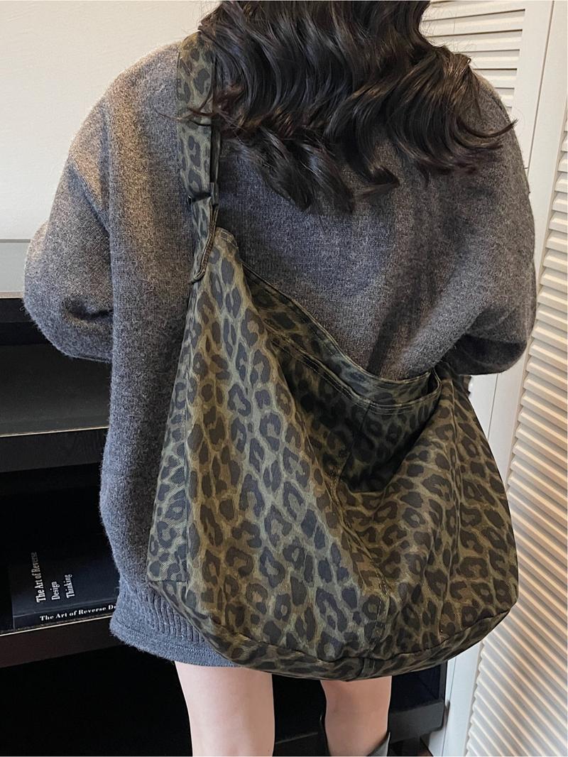Camouflage canvas tote bag, trendy leopard print crossbody bag, unisex ...