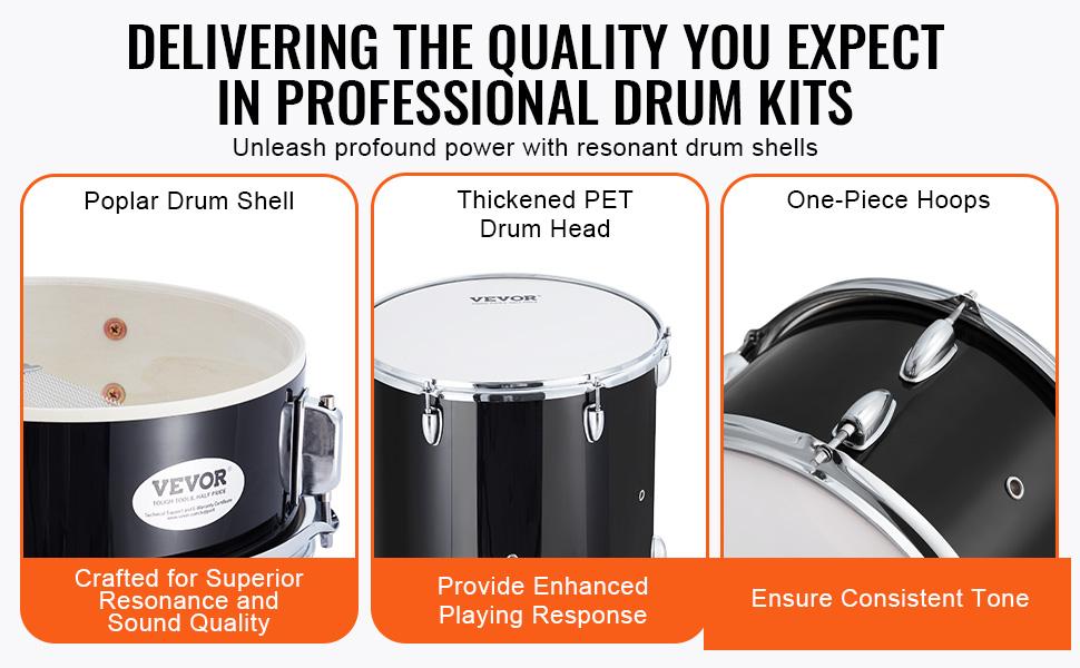 VEVOR Adult Drum Set, 5-Piece, 22 inches Complete Full Size Drum Kit ...