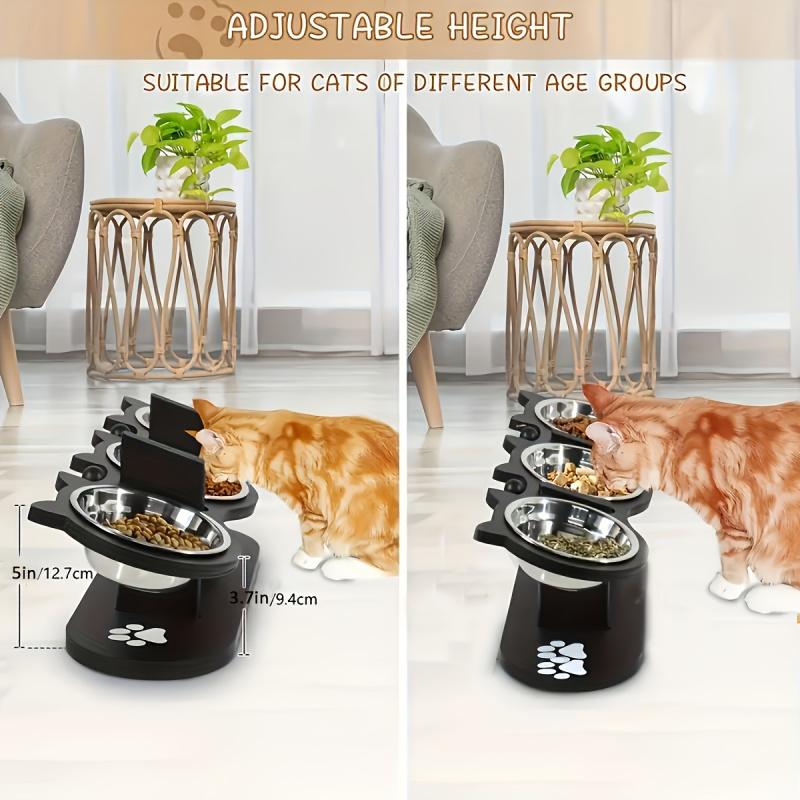 3 Stainless Steel Elevated Cat Food Bowl Stands, Adjustable Height, 15 ...