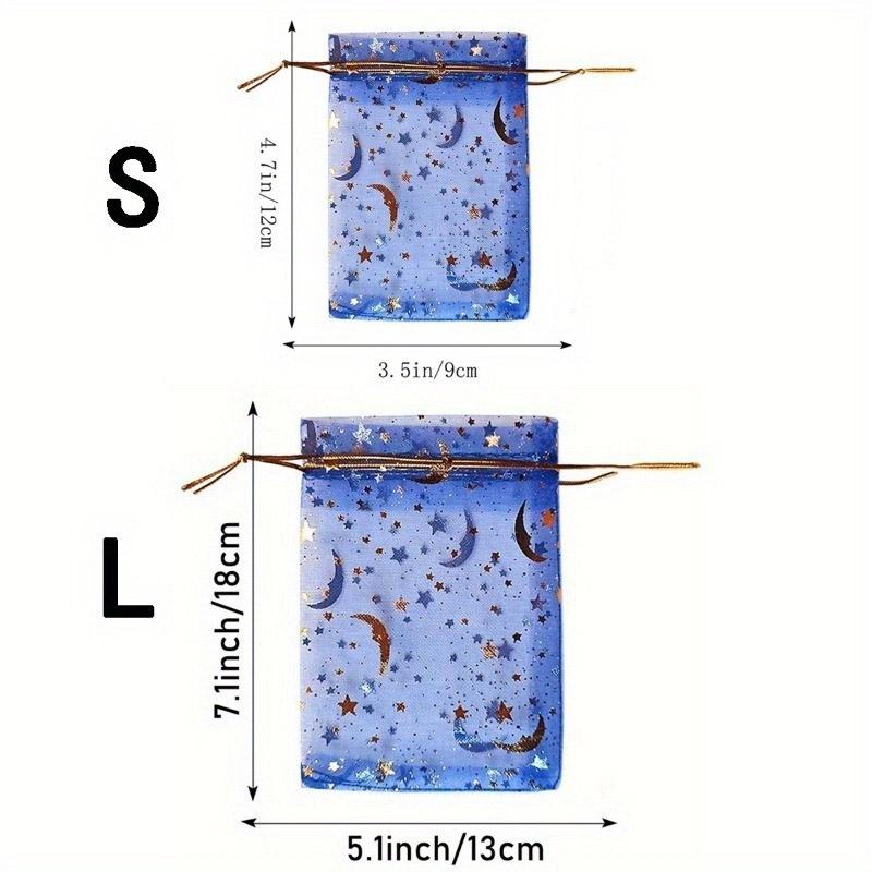 10/30/50pcs Mixed Color Organza Mesh Bags, Star Moon Pattern Drawstring ...