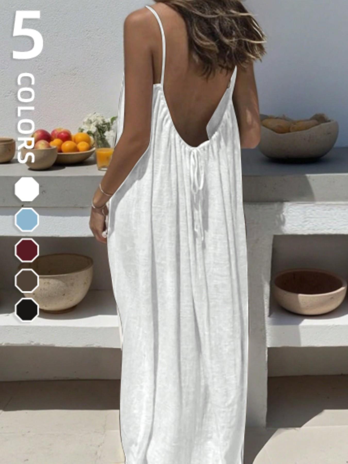 Women's Solid Color Sleeveless Dress, Elegant Long Maxi Dress for ...