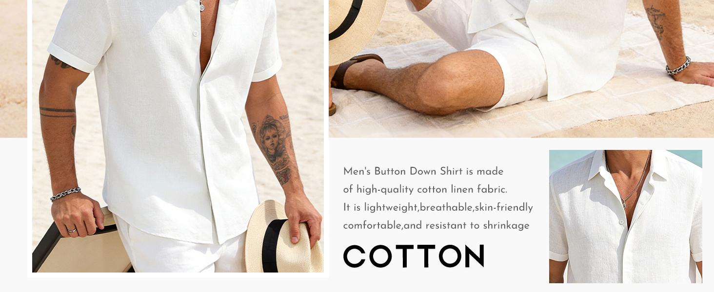 Men's Cotton Linen Casual Shirts Short Sleeve Shirts Button Down Shirt ...