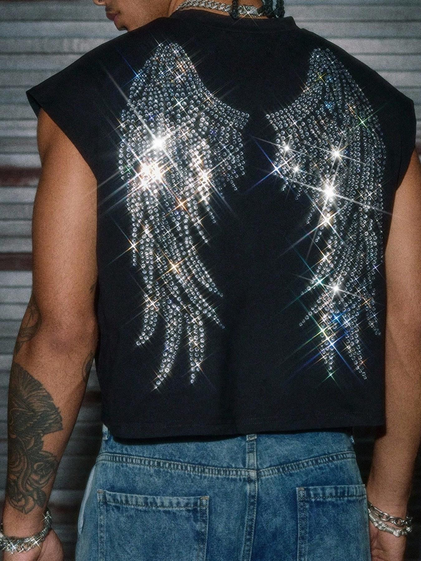 Men's vest, short and wide-shouldered design, Sleeveless, rhinestone ...