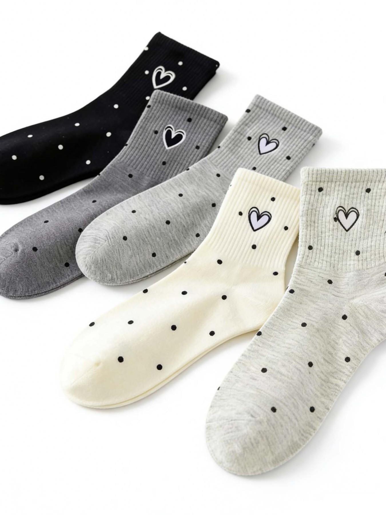 Women's Heart Pattern Mid-Calf Socks Set, Comfortable Casual Spring ...