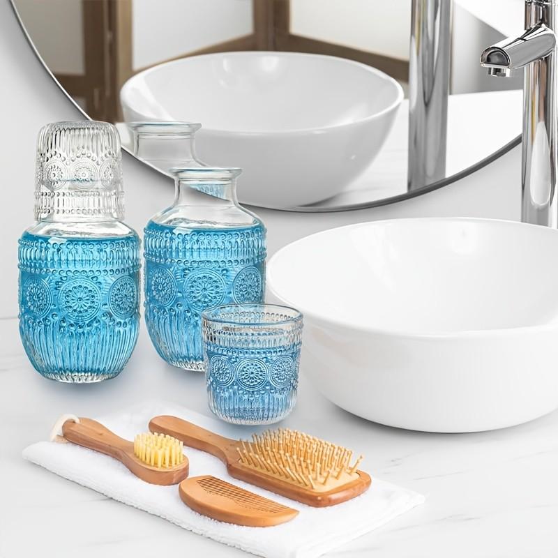 Elegant Glass Nightstand Set, Leaf Pattern Water Jug & Lidded Glasses ...