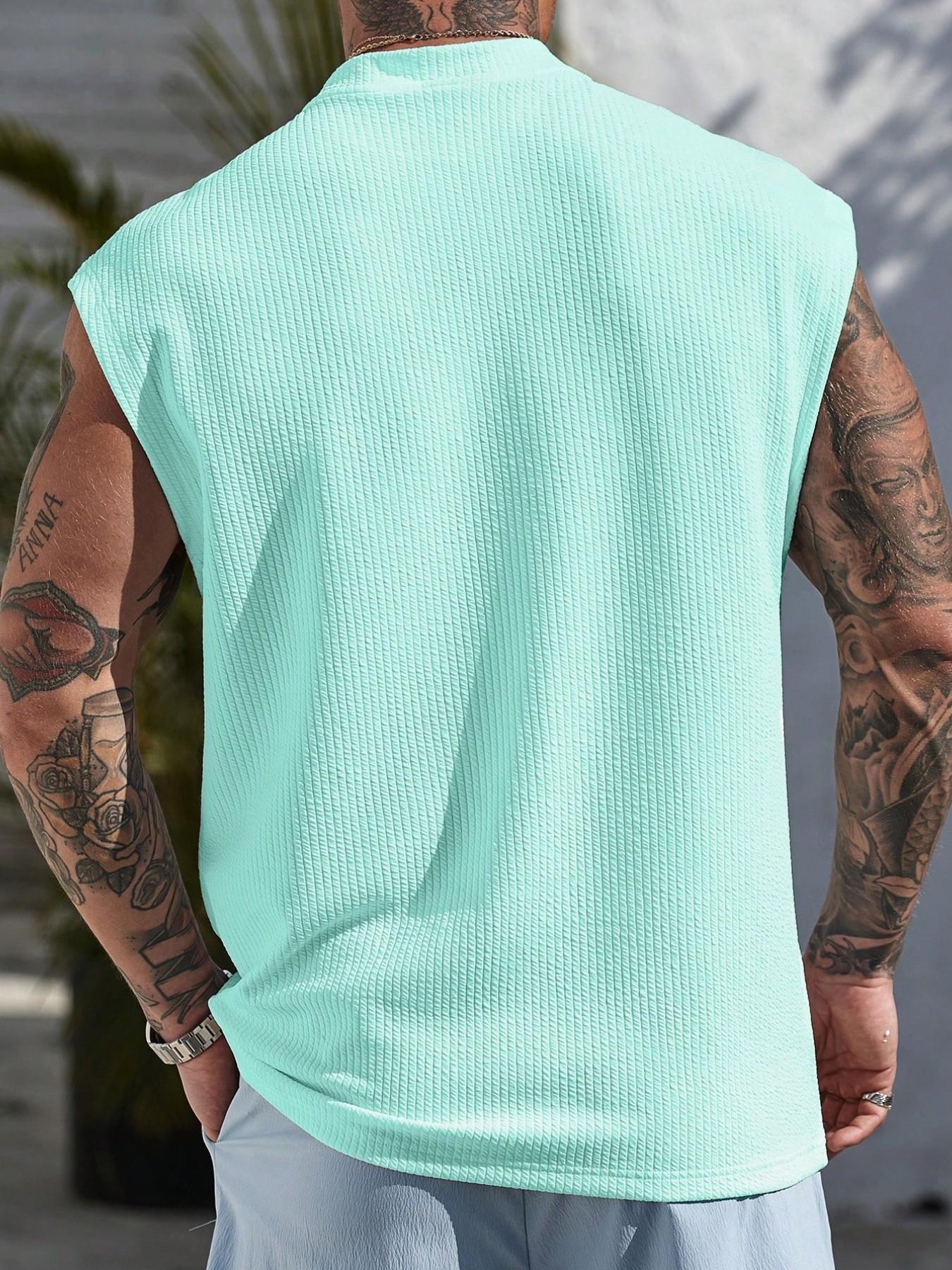 Men's Soft Waffle Knit Vest Top, Sleeveless Mock Neck Design, Sporty ...