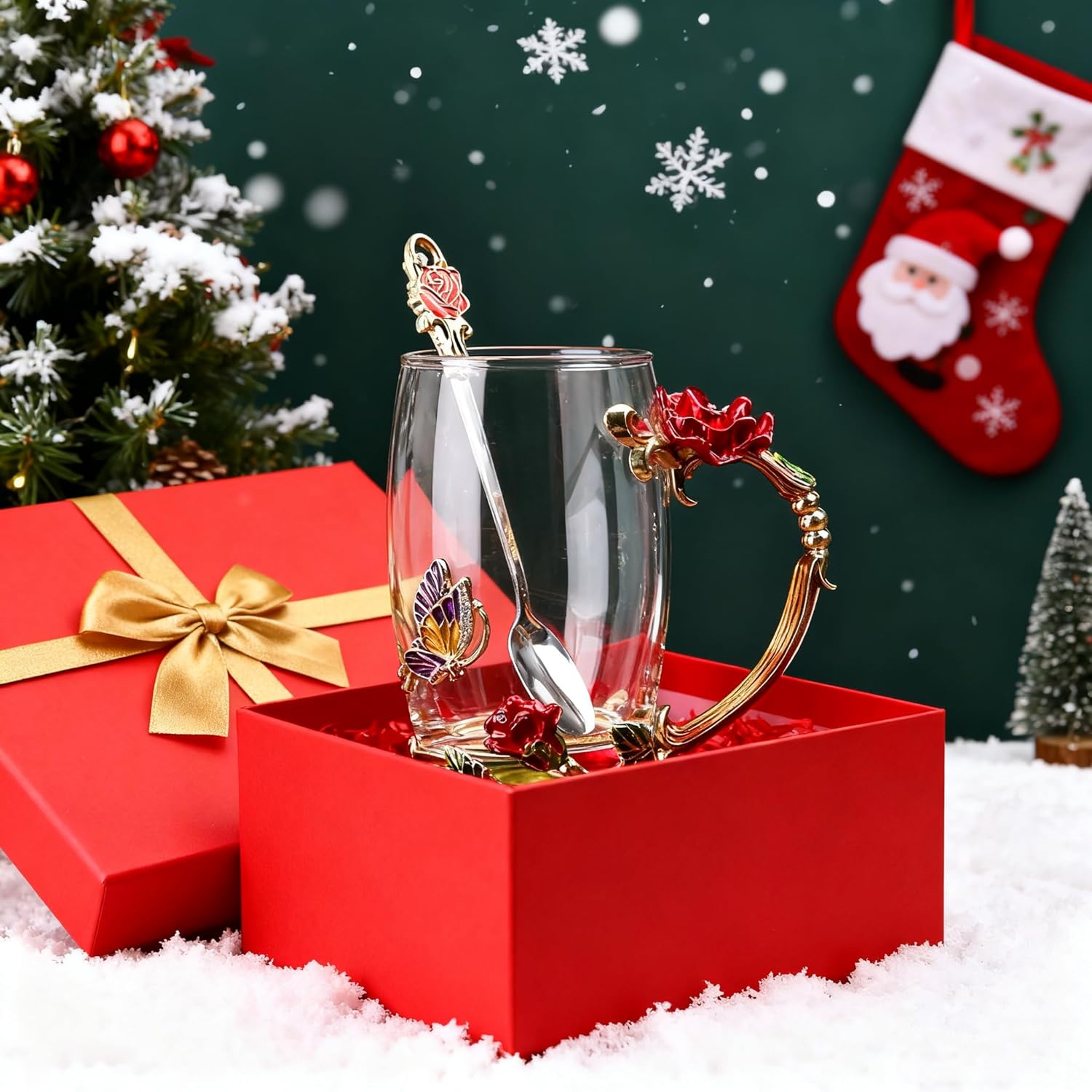 Handicraft Glass Flower Cups Mug With Spoon Women Coffee, , Juice ...