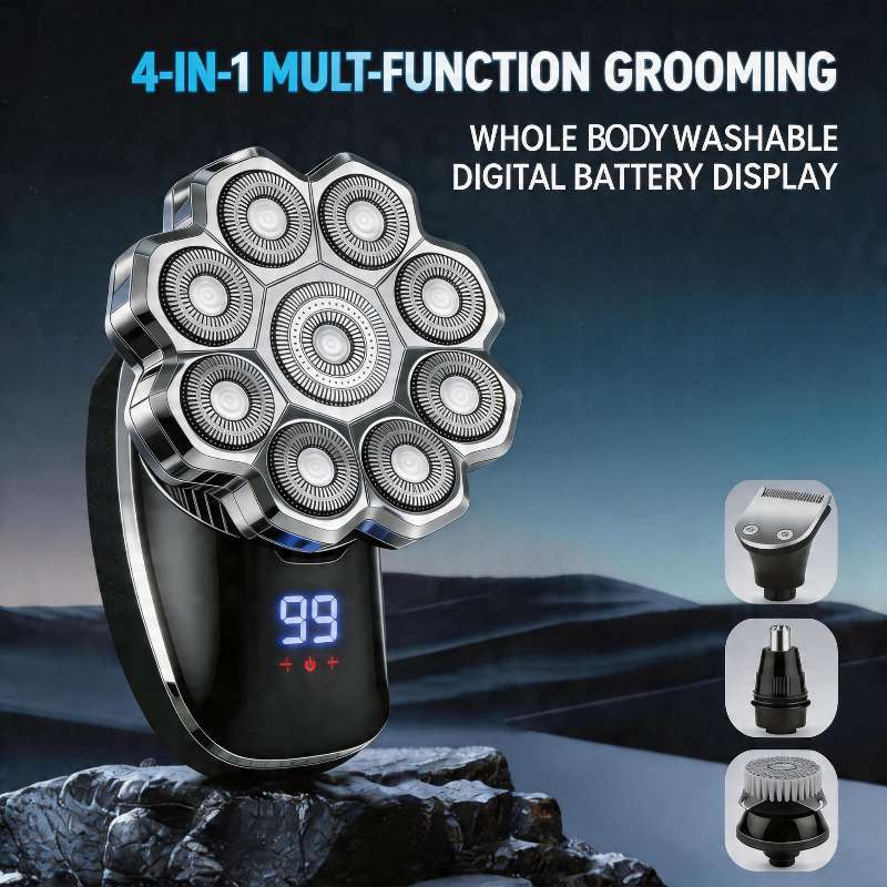 LARGNER-6 in 1 Electric Head Shaver, 1 Box Waterproof Wet/dry Grooming ...