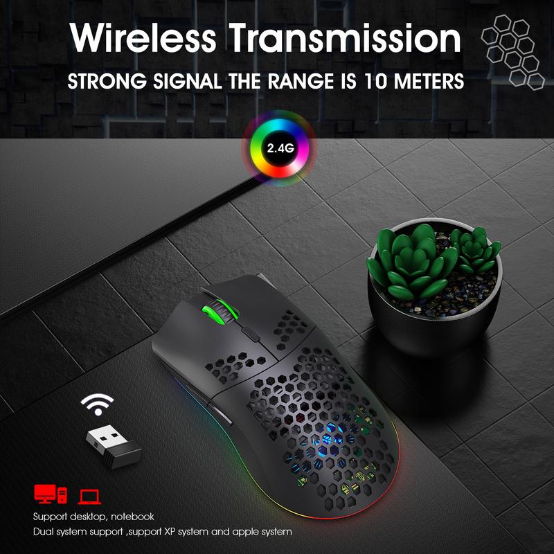 Fall HXSJ New RGB Wireless 2.4G Gaming Mouse, Rechargeable RGB Light ...