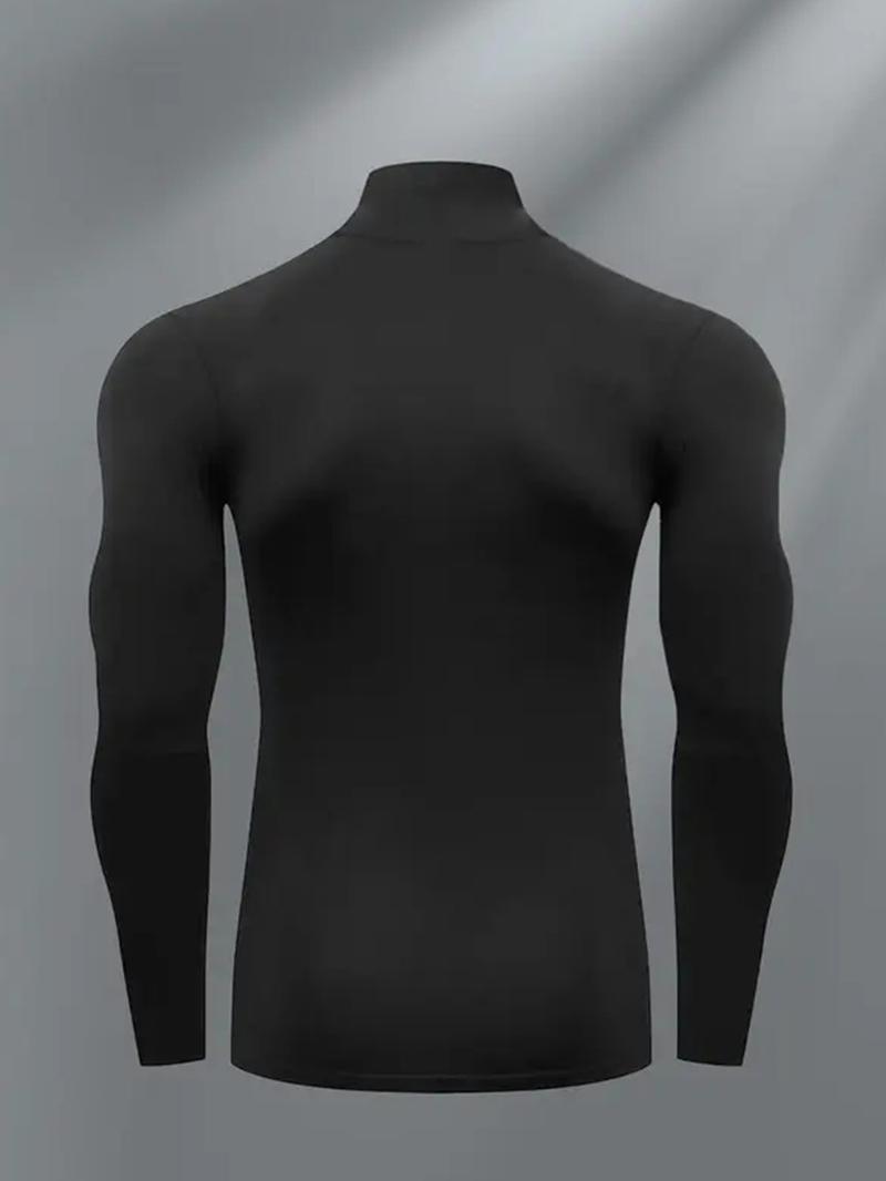 Men's High Neck Compression Shirt, Tight Fit Gym Base Layer, Long ...