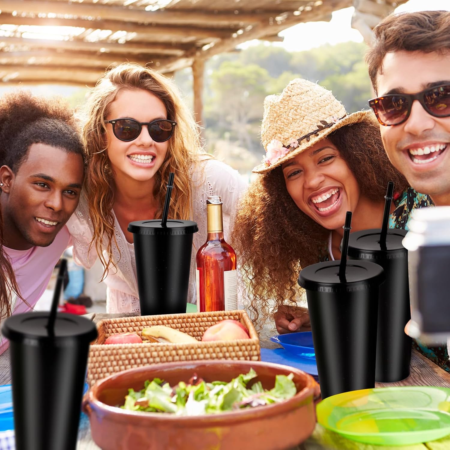 16- Cups with and Straws, 24 oz Glitter Plastic Tumbler Iced Coffee ...
