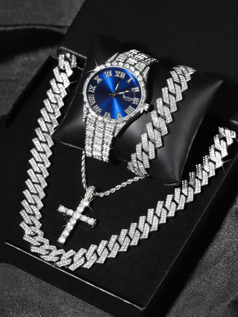 Luxury Punk Watch Set with Necklace Bracelet Cross Pendant, Adjustable ...