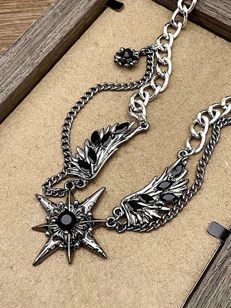 Hiphop Trendy Dark Style Starburst Wings Design Necklace, Punk ...