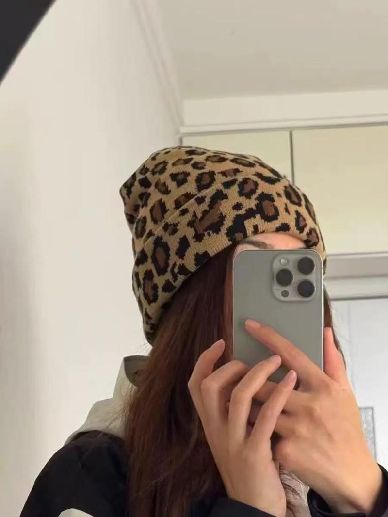 Boho Leopard Print Knit Beanie Hat - Warm & Stylish - TikTok Shop