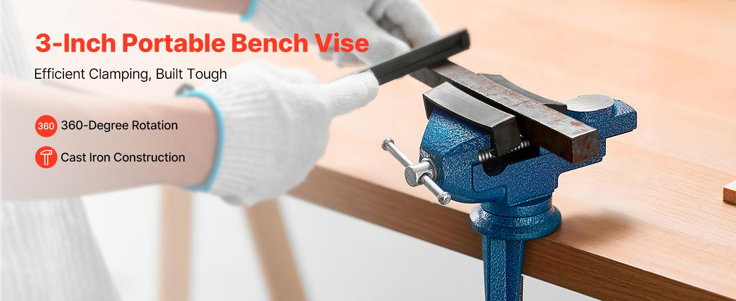 VEVOR Bench Vise, 3 Inch, Portable Workbench Vice with 360 Swivel Base ...