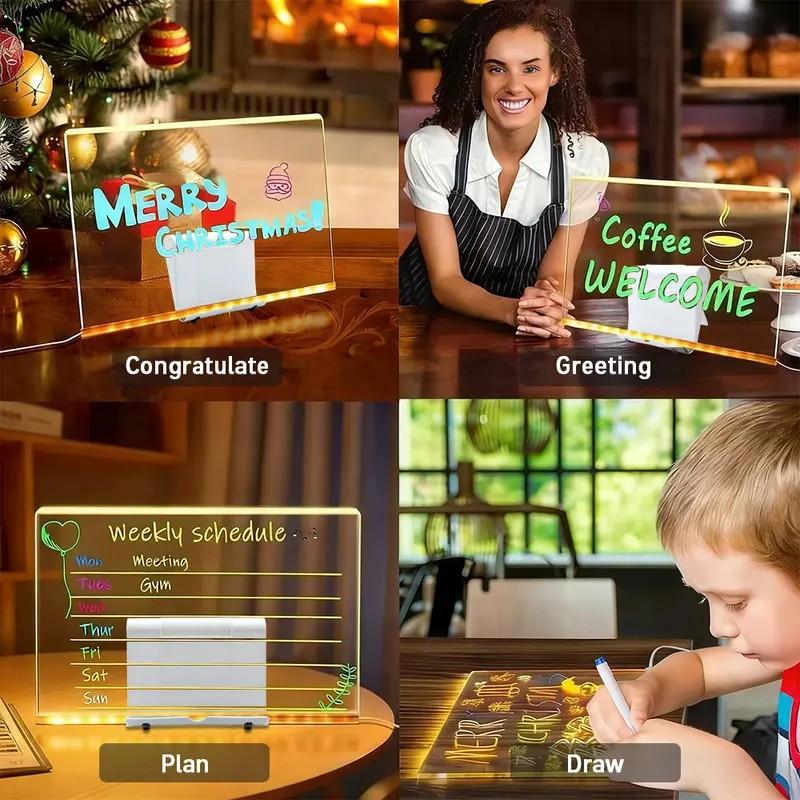LED Message Board Acrylic Dry Erase Light-Up Board with Stand Markers ...