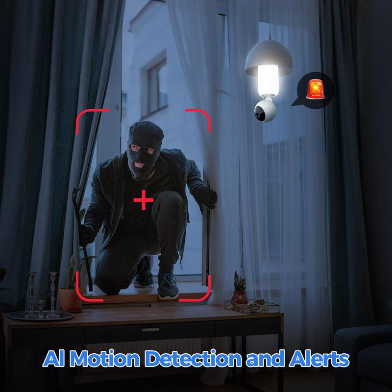 Intelligent Retractable Light Bulb 2K HD Security Camera with Dimmable ...