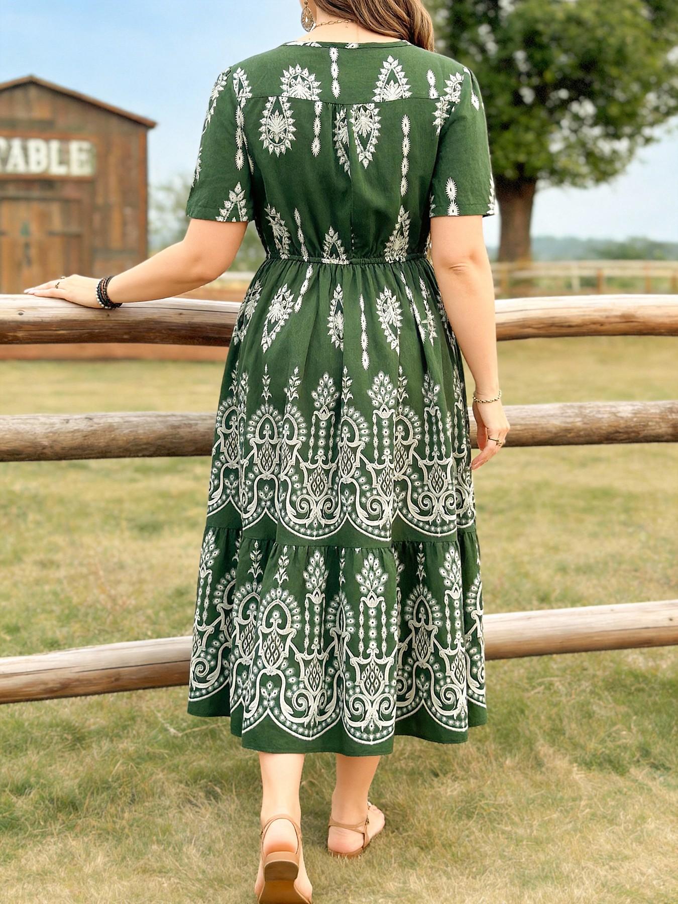 Plus Size Women's Summer Bohemian Floral Dress, Casual Fitted All over ...