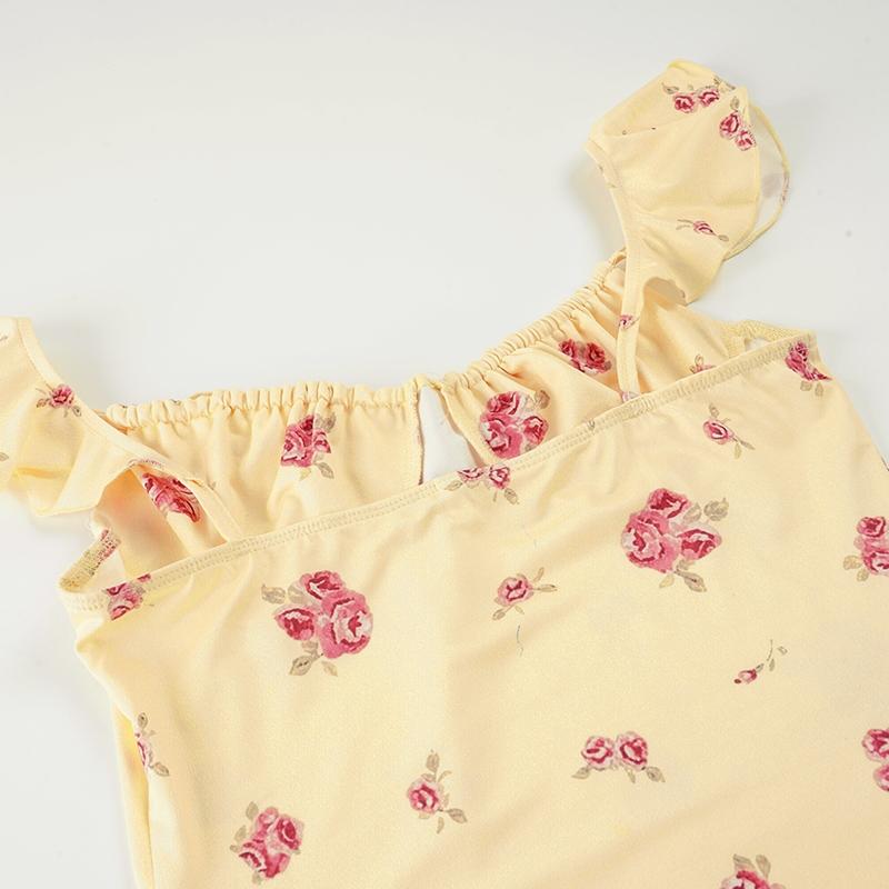Women's Summer Floral Print Dress, Flutter Sleeve Sleeveless Drawstring ...
