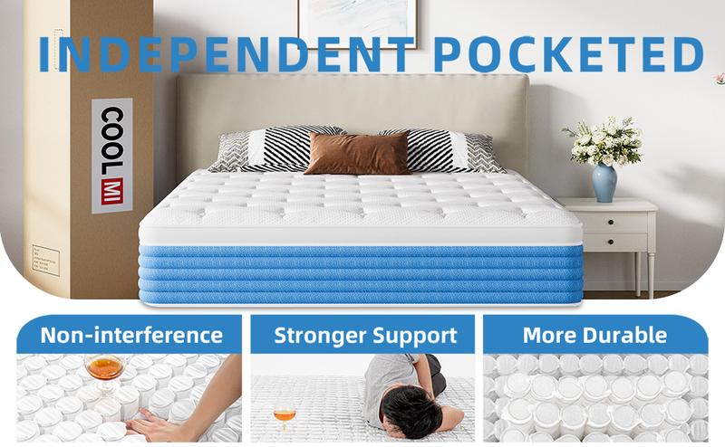 COOLMI 12/14 Inch Hybrid Mattress Queen Memory Foam & Pocket Springs ...