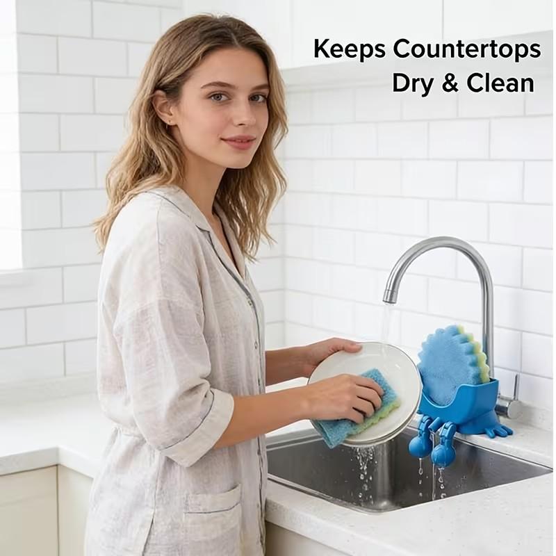 Cute Hanging Drain Sponge Rack with Hooks, 3D Printed Sink Sponge ...