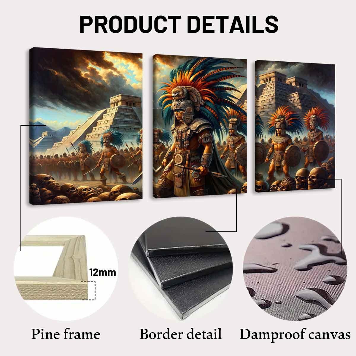 3 Counts Wooden Framed Canvas, Ancient Aztec Warrior Army Artwork ...