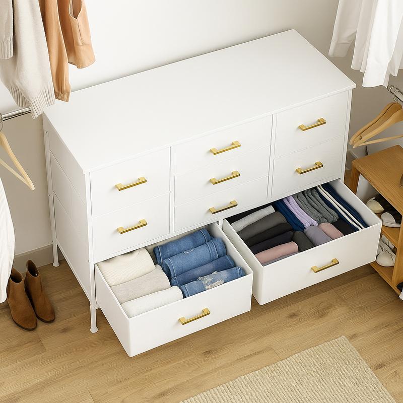 Modern 9-Drawer Dresser with Metal Frame & Wood Top – Storage Organizer ...