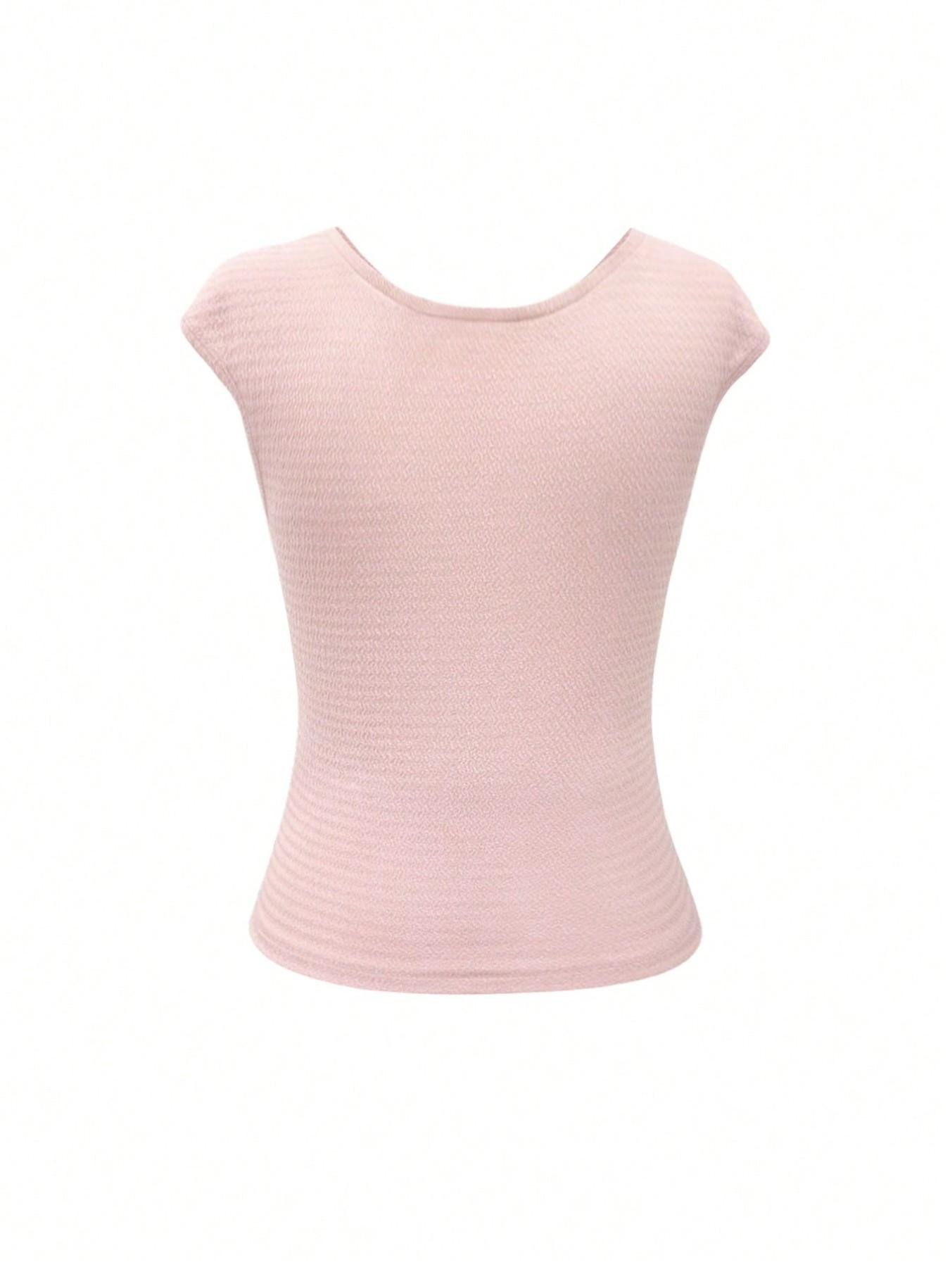 French Style Wave Texture V-Neck T-Shirt, Sweet Elegant Summer Top ...