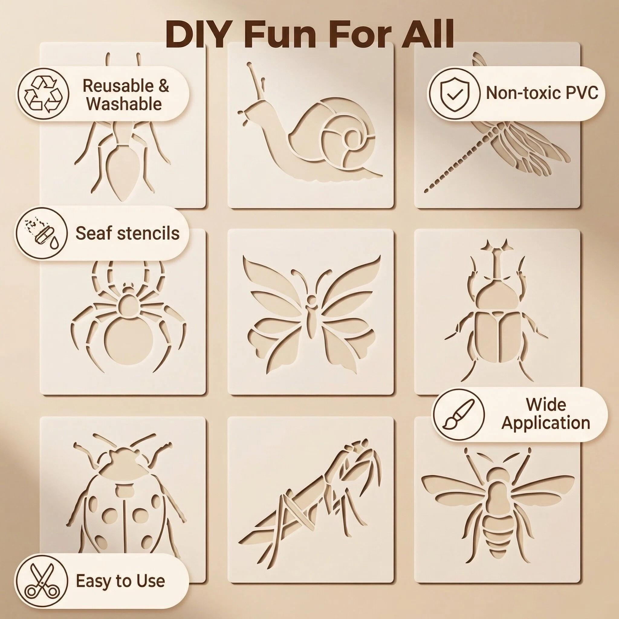 Reusable Insect Templates Set of 9, Fun Bug Patterns for DIY Crafts ...