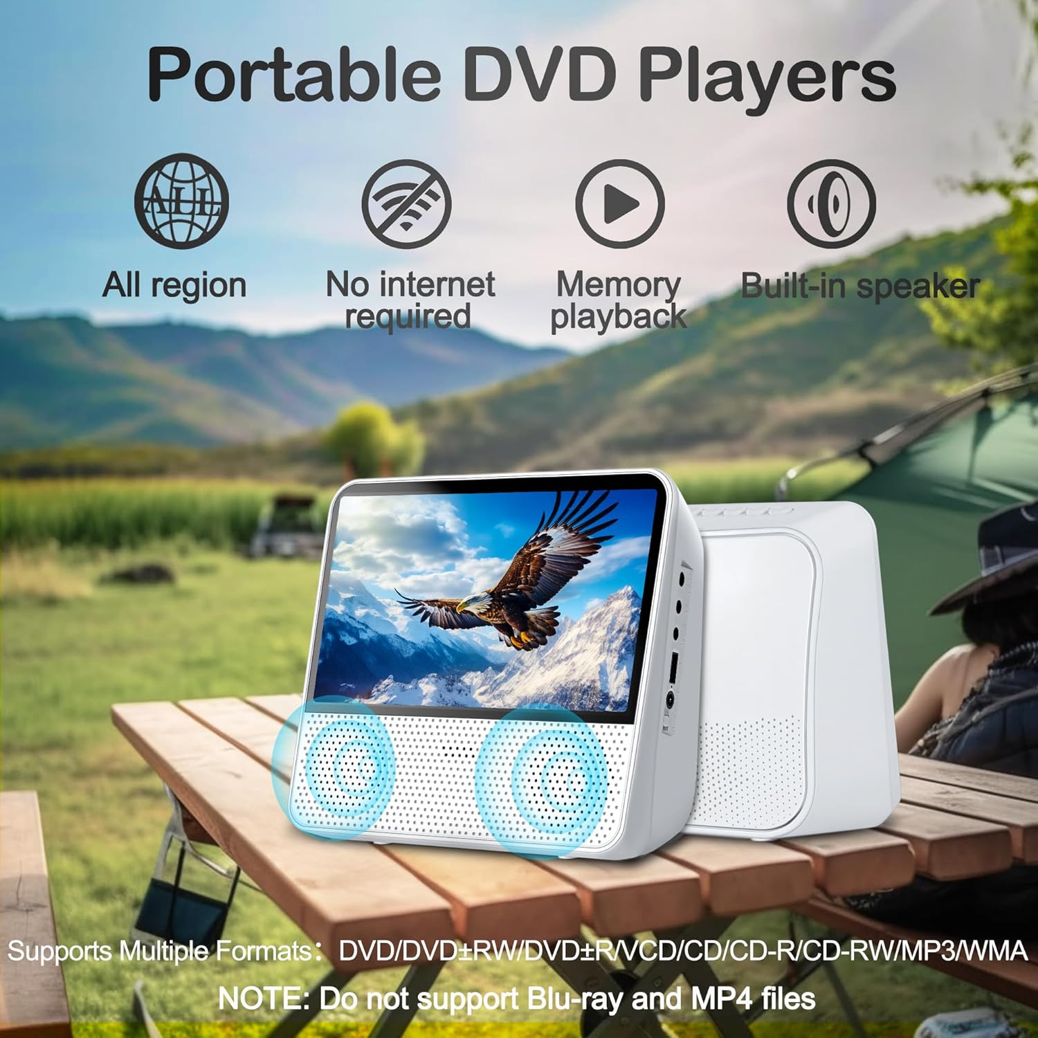 9.8" Portable DVD Player with 7" Screen, 4000mAh Rechargeable ...