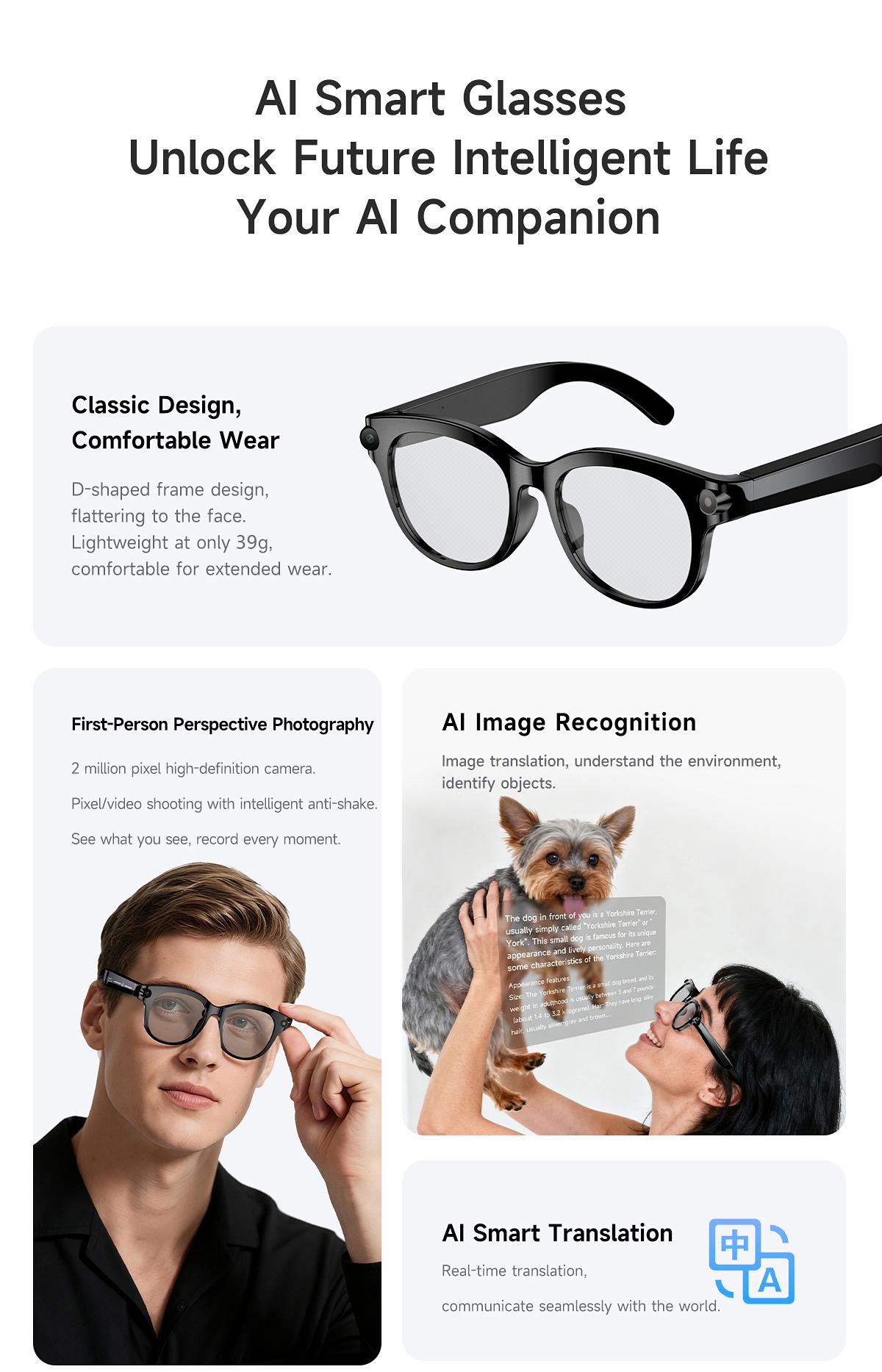 2026 Fashion AI Smart Glasses, with 200W Pixel Anti-Shake Camera ...