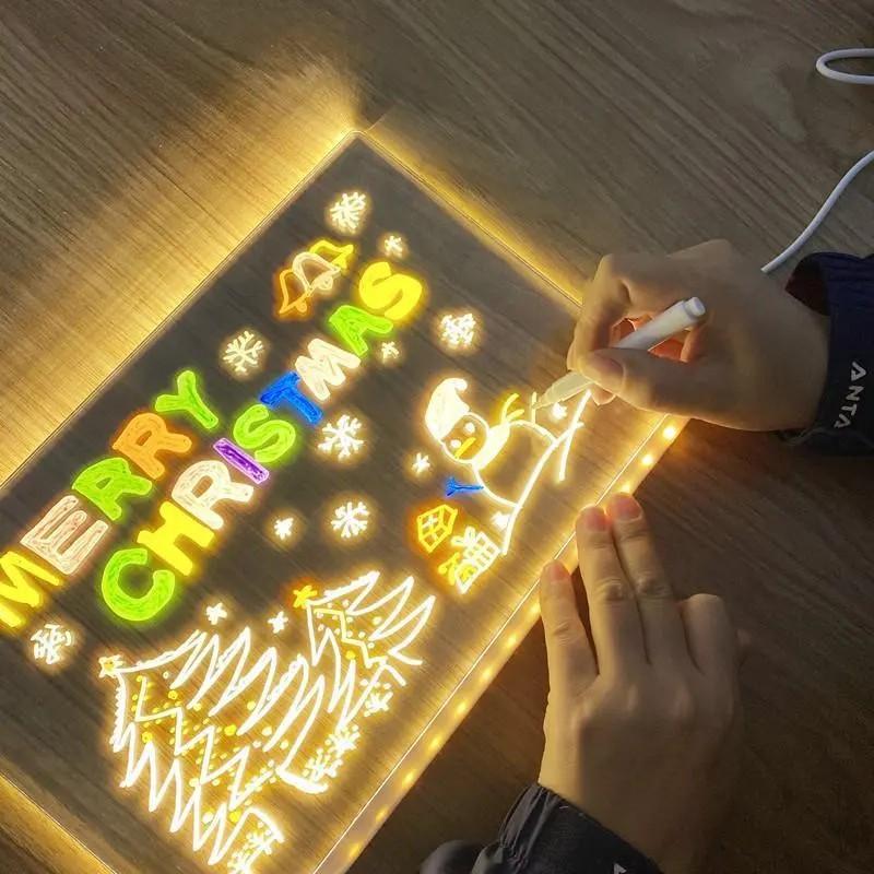 LED Message Board Acrylic Dry Erase Light-Up Board with Stand Markers ...