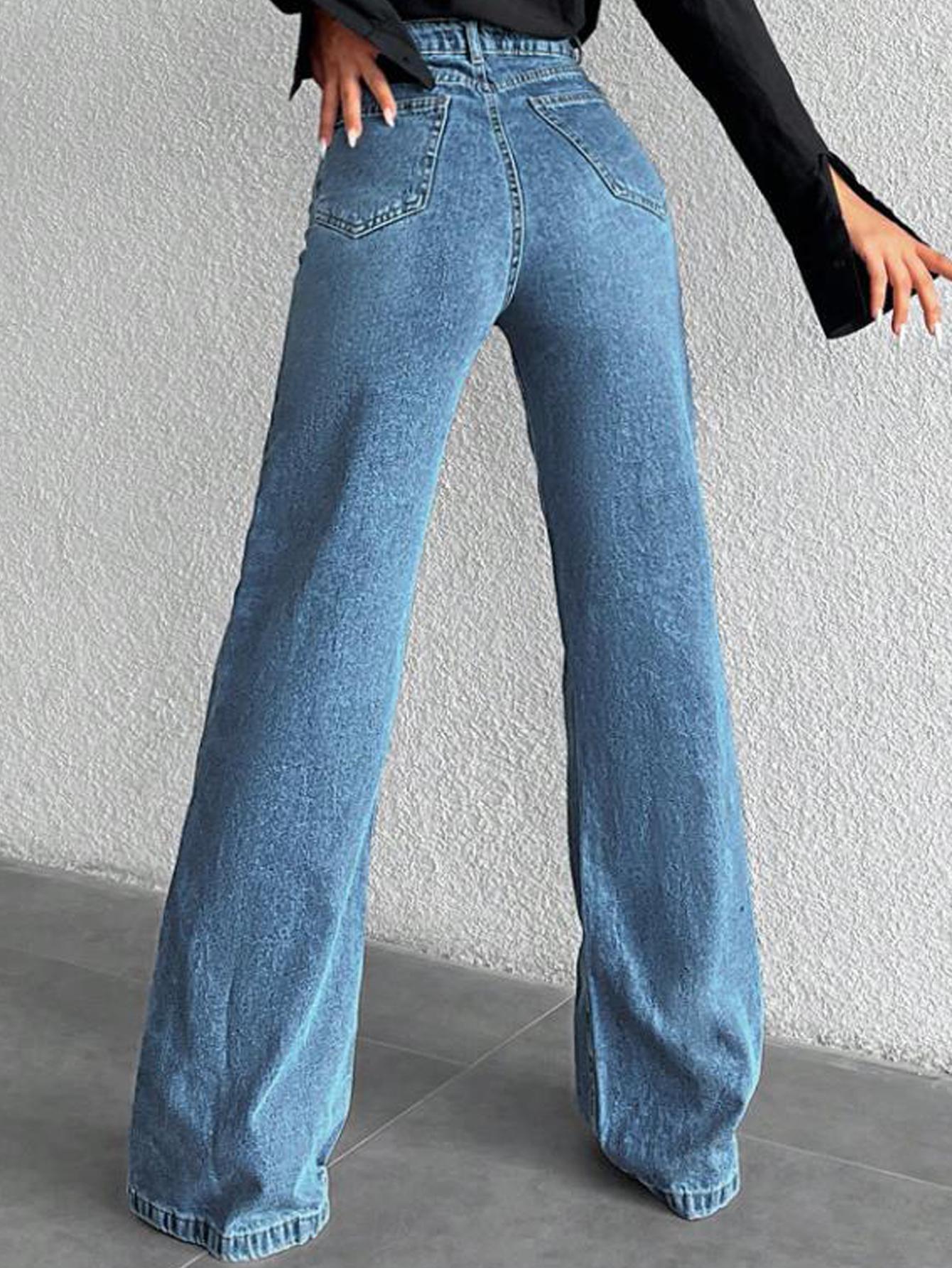 Women's Denim Long Pants, American Style Casual Fashion, Blue Elastic ...